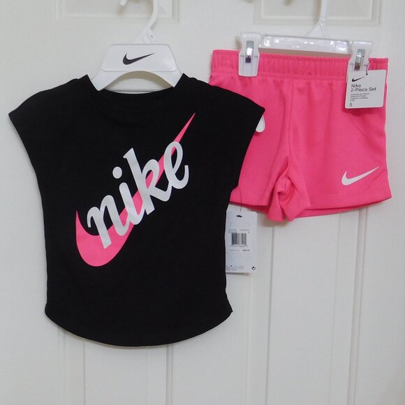 Nike | Matching Sets | Nwt 2pc Nike Black Bright Pink Logo Top Shorts ...
